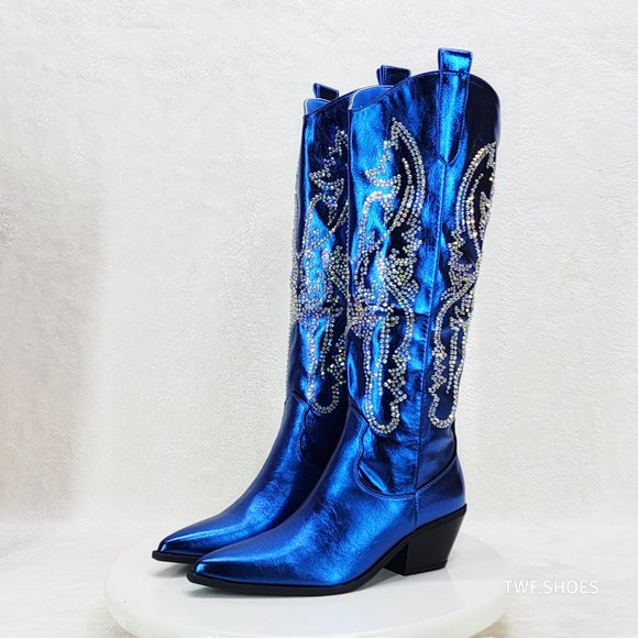 Mata Shoes | Shoes | Razzle Metallic Blue Country Western Cowgirl Knee ...